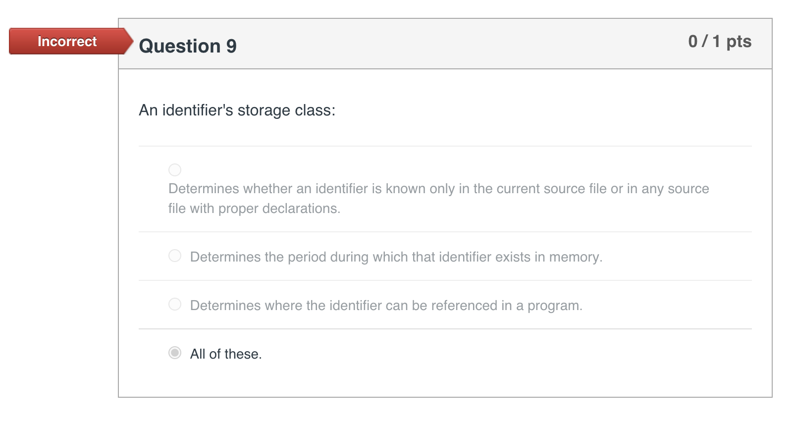 Solved An identifier's storage class: Determines whether an | Chegg.com