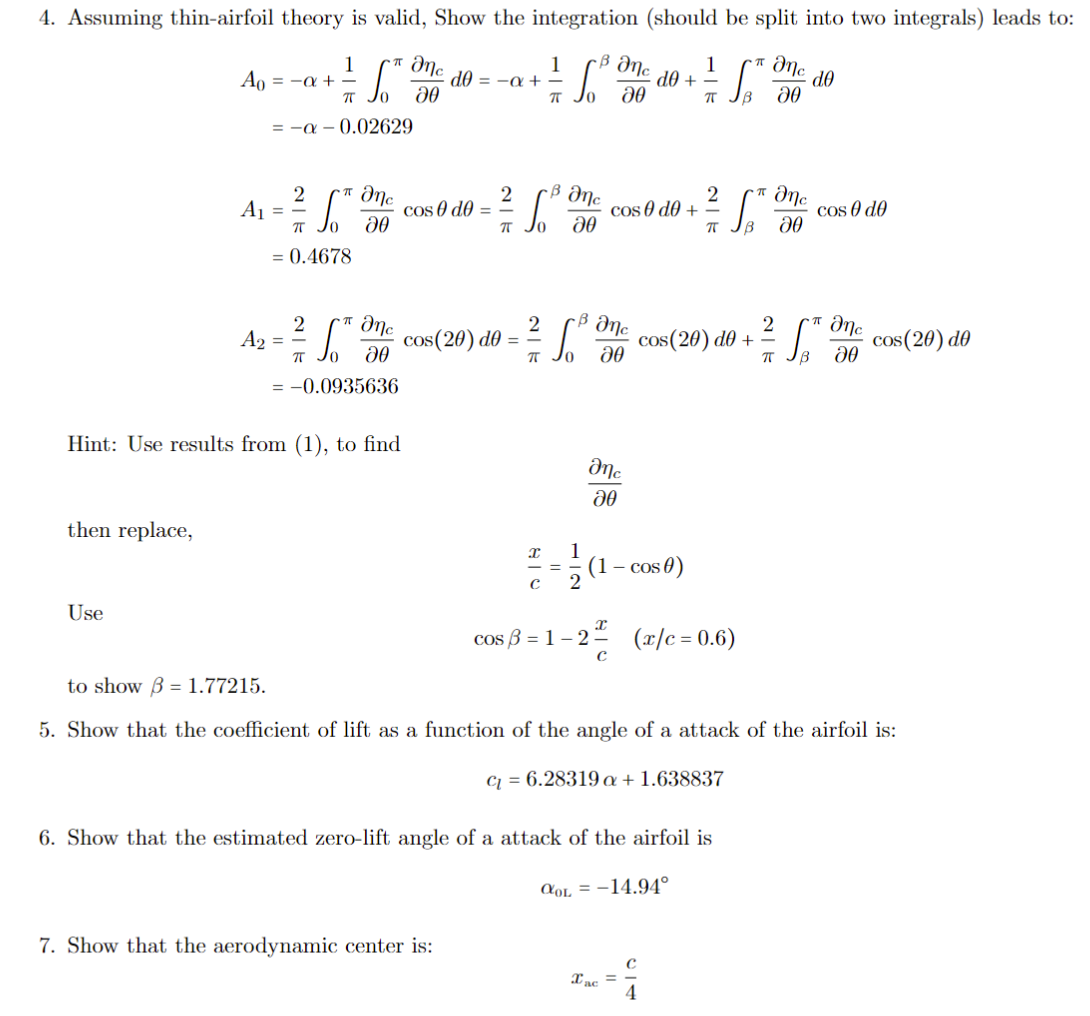 Solved Assuming thin-airfoil theory is valid, Show the | Chegg.com