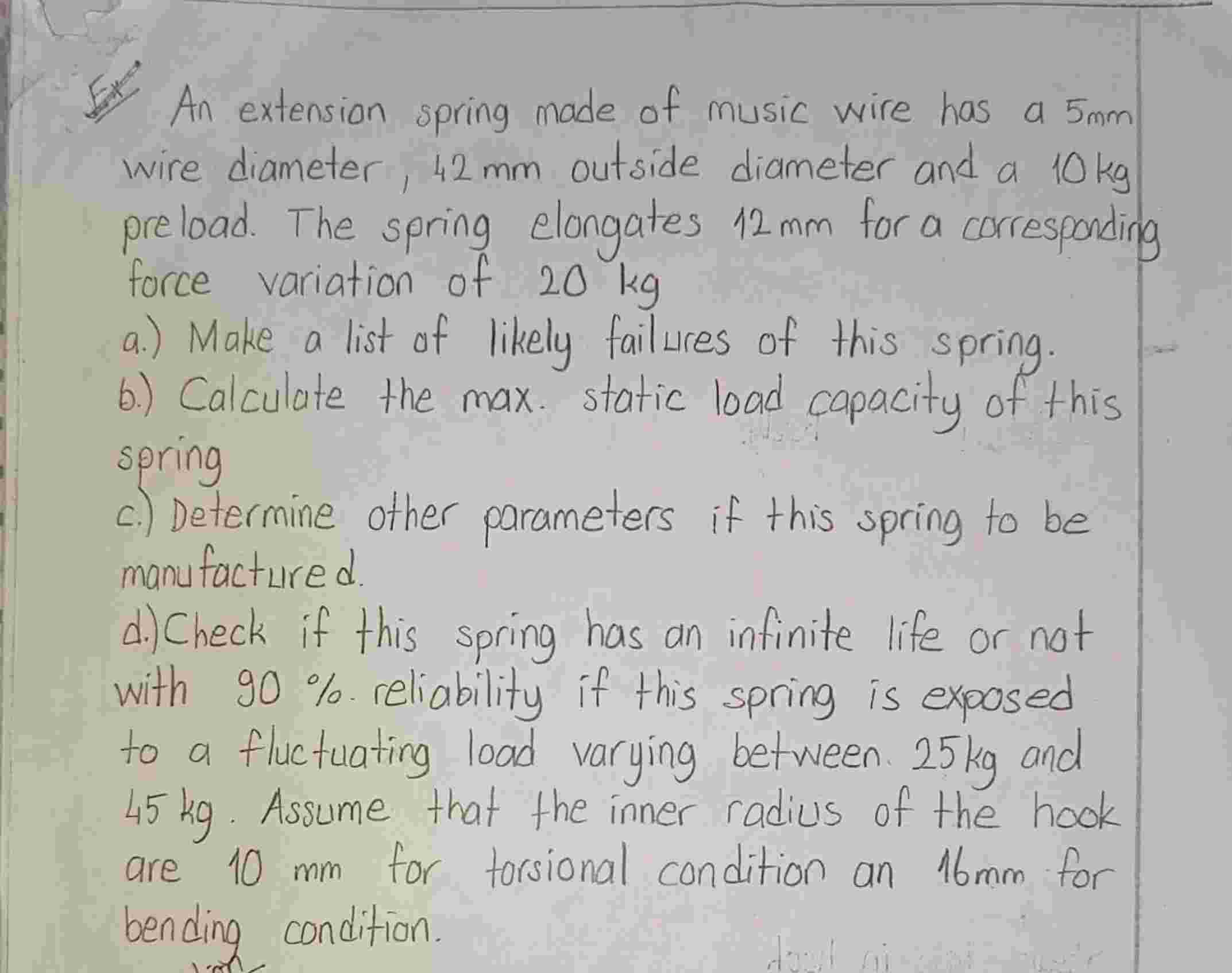 Solved An extension spring made of music wire has a 5 ﻿mm | Chegg.com