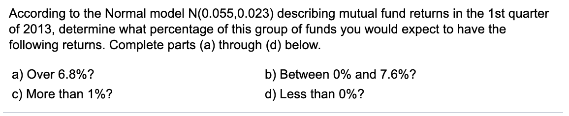Solved According to the Normal model N(0.055,0.023) | Chegg.com