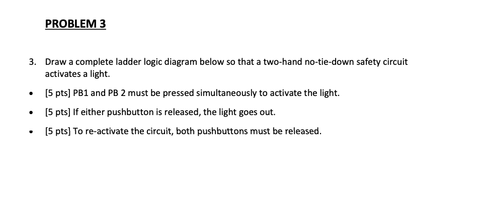 Solved PROBLEM 3 3. Draw a complete ladder logic diagram | Chegg.com