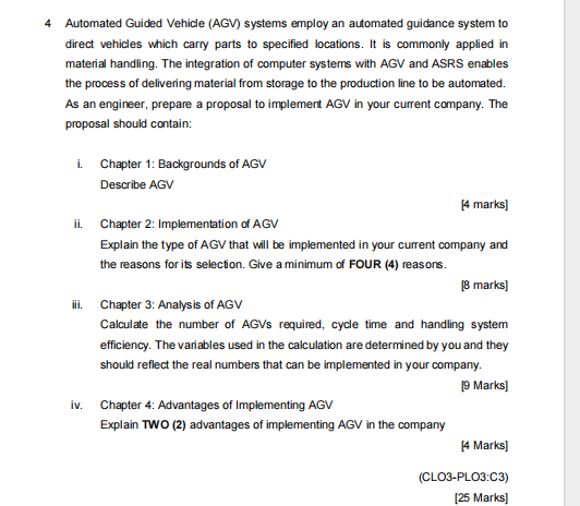 Solved 4 Automated Guided Vehicle (AGV) systems employ an | Chegg.com