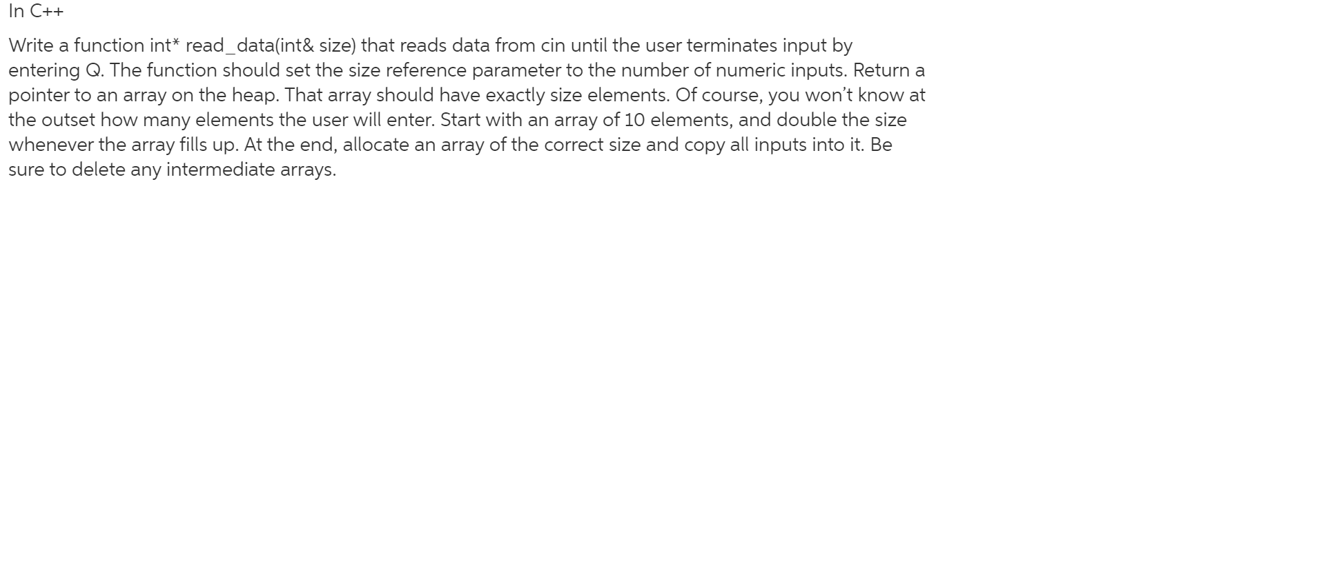 Solved In C++ Write a function int* read_data(int& size) | Chegg.com