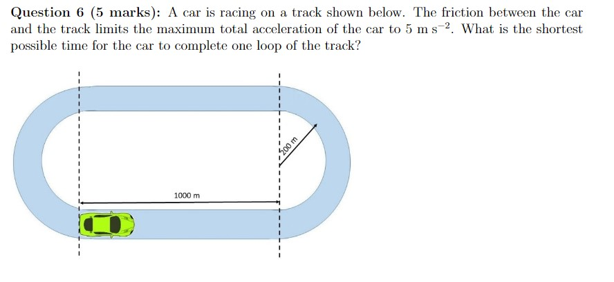 Solved Question 6 (5 marks): A car is racing on a track | Chegg.com