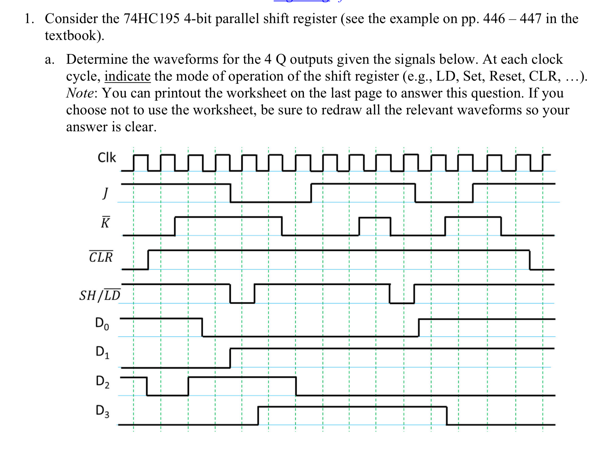 Solved 1. ﻿Consider the 74 ﻿HC 195 4-bit parallel shift | Chegg.com