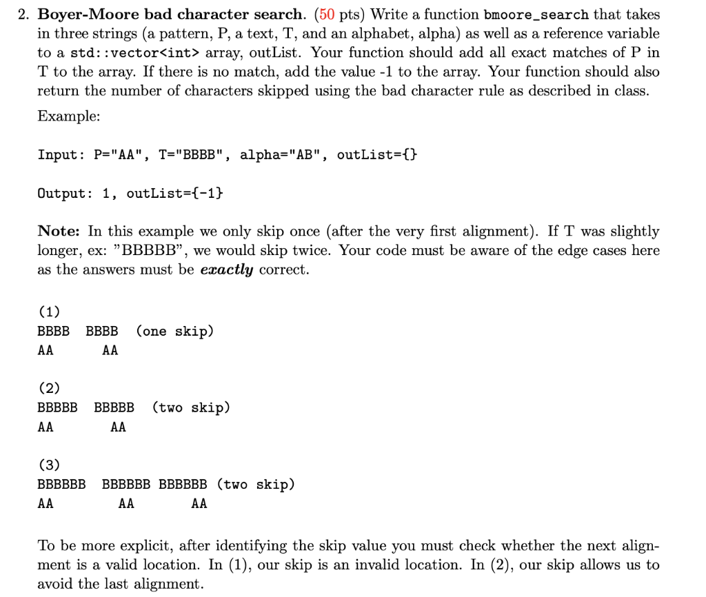 1. Create bad character rule skip array. (50 pts) | Chegg.com