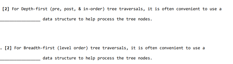 Solved [2] For Depth-first (pre, post, & in-order) tree | Chegg.com