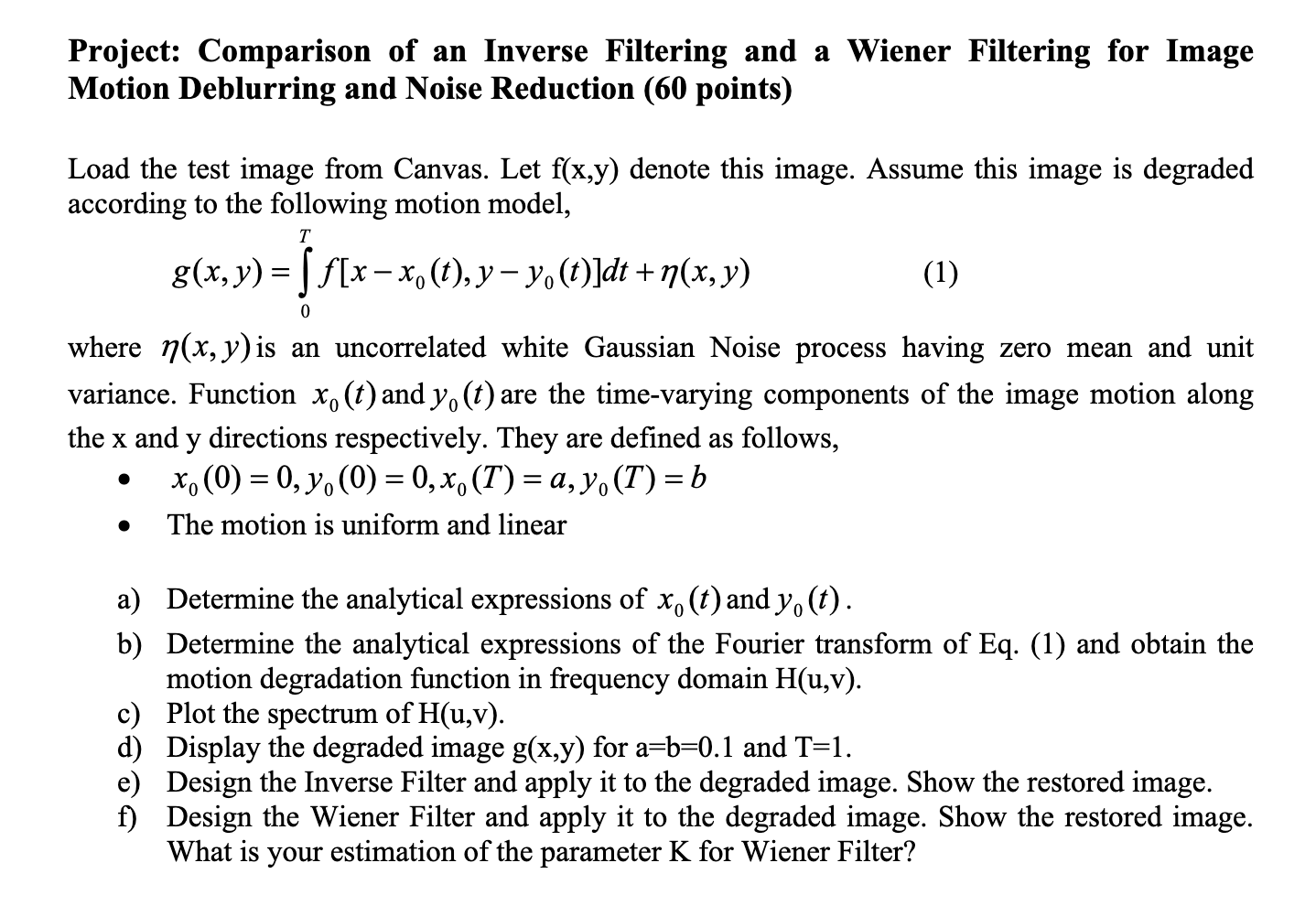 Project: Comparison of an Inverse Filtering and a | Chegg.com