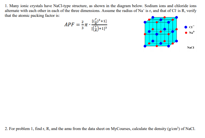 Solved 1. Many ionic crystals have NaCI-type structure, as | Chegg.com