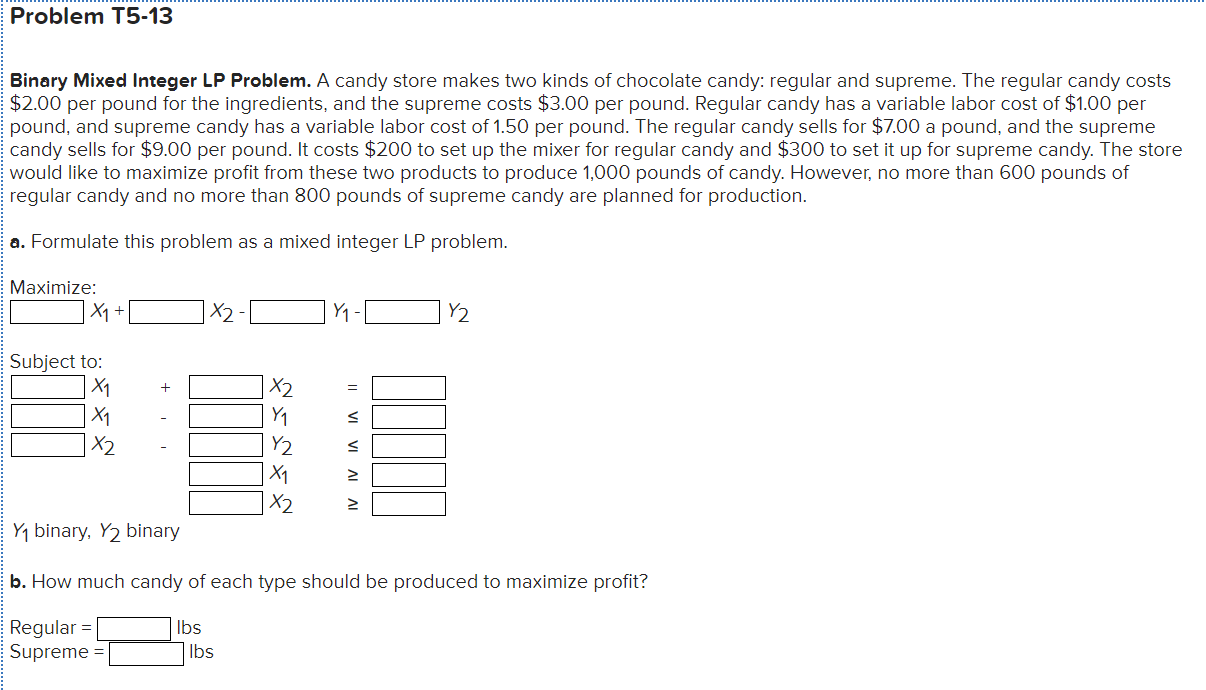 Solved Problem T5-13 Binary Mixed Integer LP Problem. A | Chegg.com