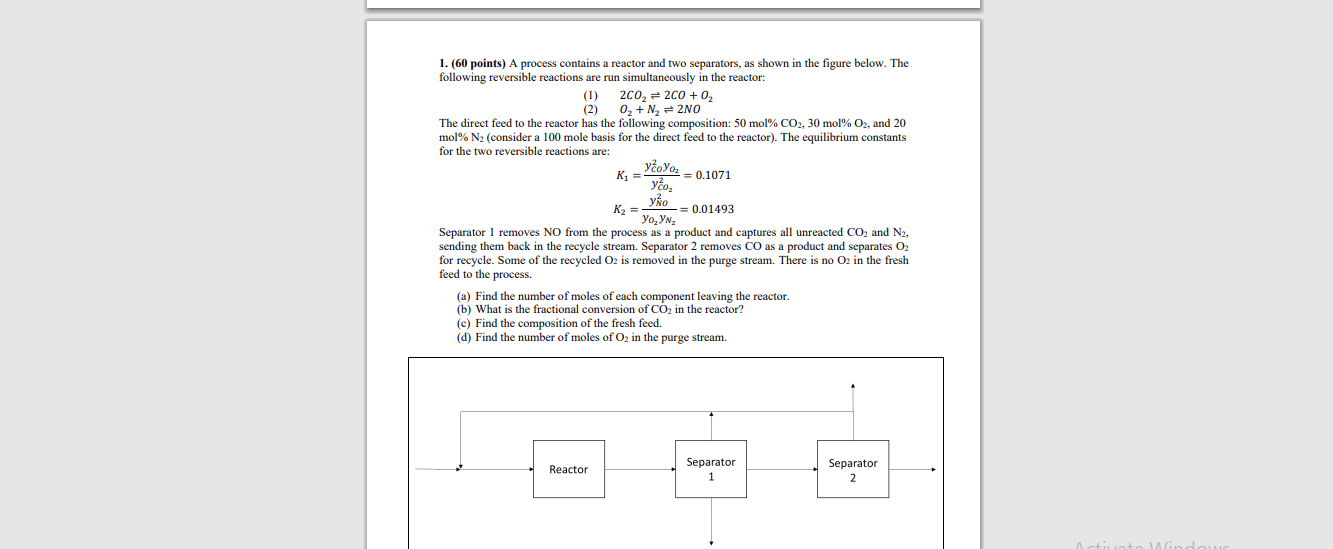 Solved A process contains a reactor and two separators, as | Chegg.com