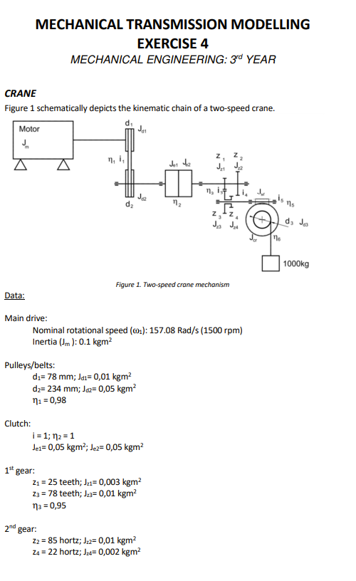 Solved MECHANICAL TRANSMISSION MODELLING EXERCISE 4 | Chegg.com