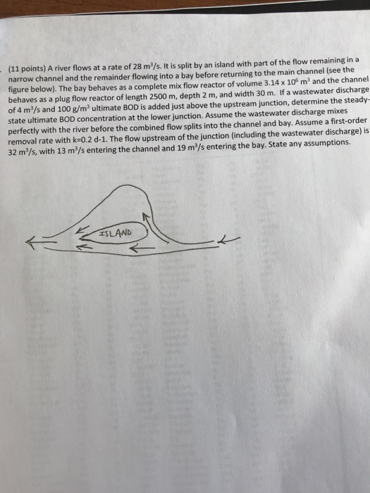 Solved (11 points) A river flows at a rate of 28 m2/s. It is | Chegg.com