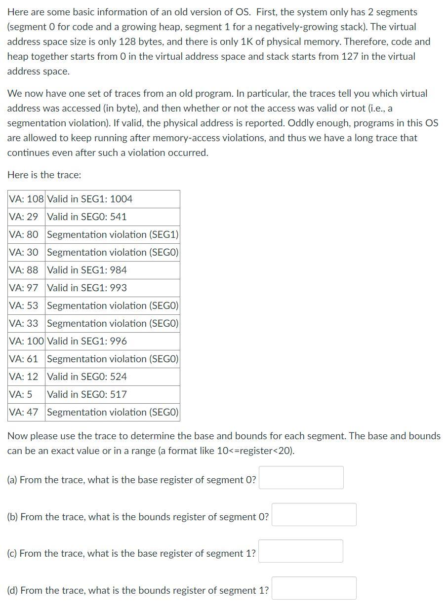 Solved Here are some basic information of an old version of | Chegg.com