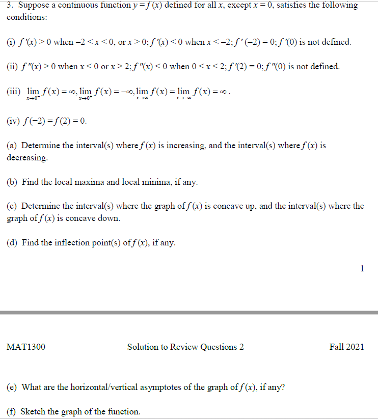 Solved 3. Suppose a continuous function y=f(x) detined for | Chegg.com