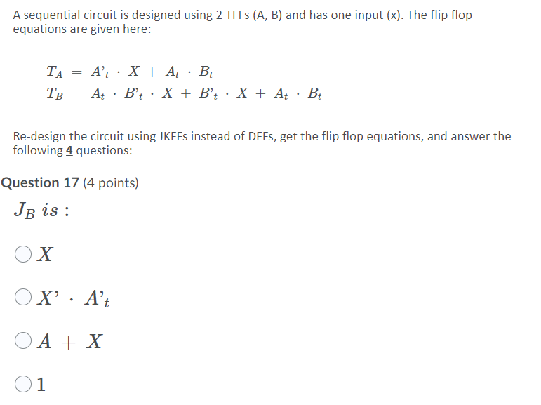 Solved A sequential circuit is designed using 2 TFFS (A, B) | Chegg.com