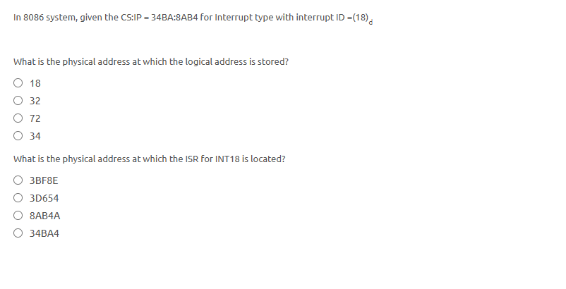 Solved In 8086 ﻿system, given the CS:IP = 34BA:8AB4 ﻿for | Chegg.com