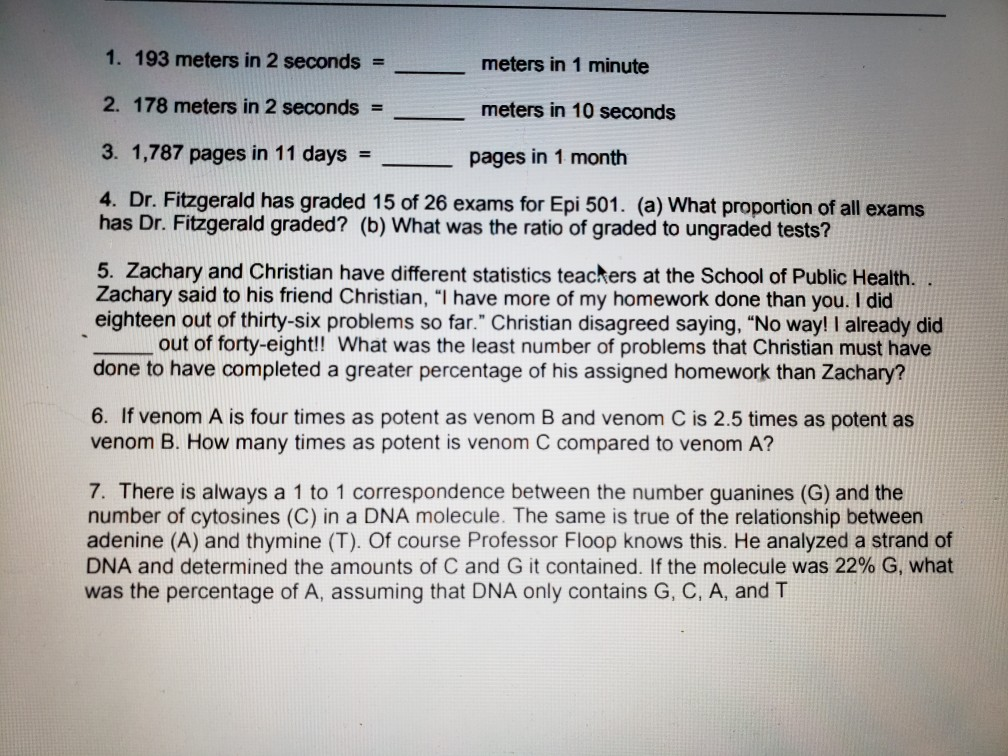 Solved 1. 193 meters in 2 seconds = meters in 1 minute 2. | Chegg.com
