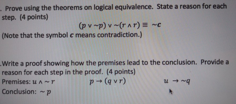 Solved Prove using the theorems on logical equivalence. | Chegg.com