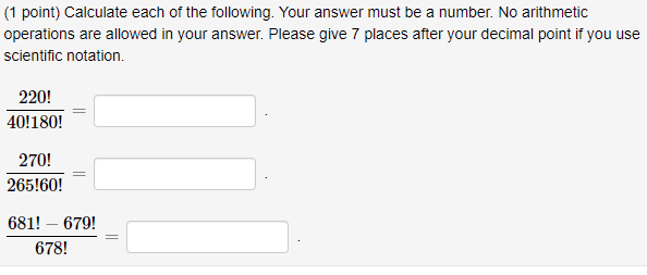 Solved (1 point) Calculate each of the following. Your | Chegg.com