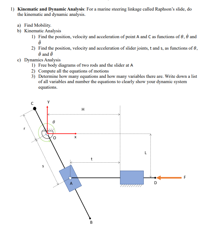 Solved 1) Kinematic and Dynamic Analysis: For a marine | Chegg.com