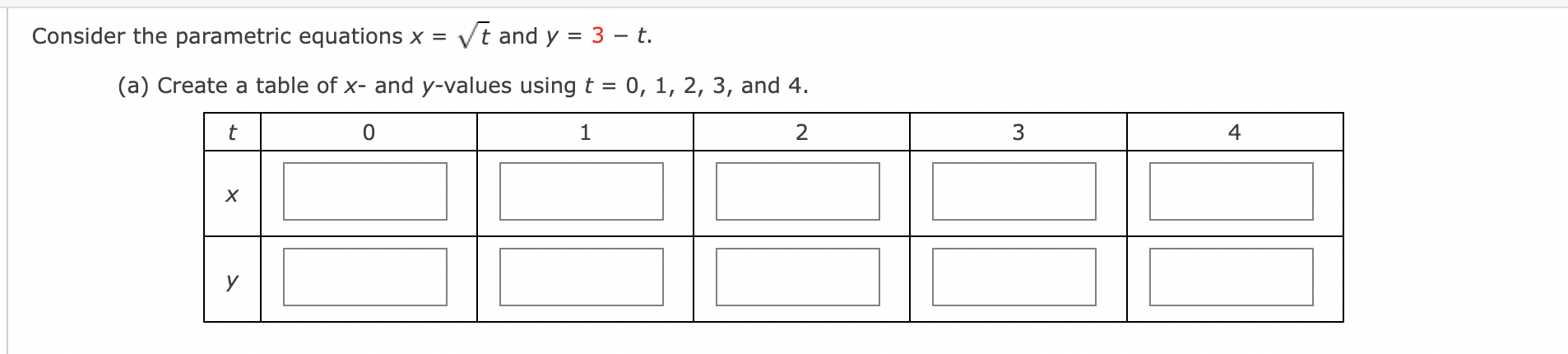 [Solved]: Consider the parametric equations x=t and y=3t.