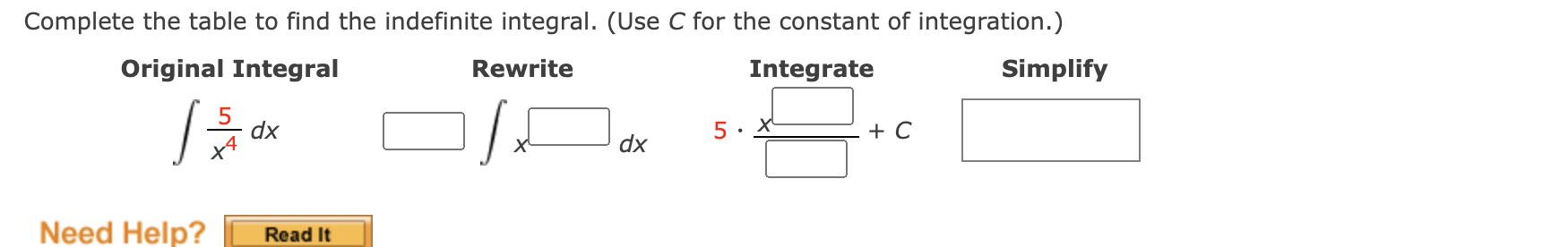 Solved Complete the table to find the indefinite integral. | Chegg.com
