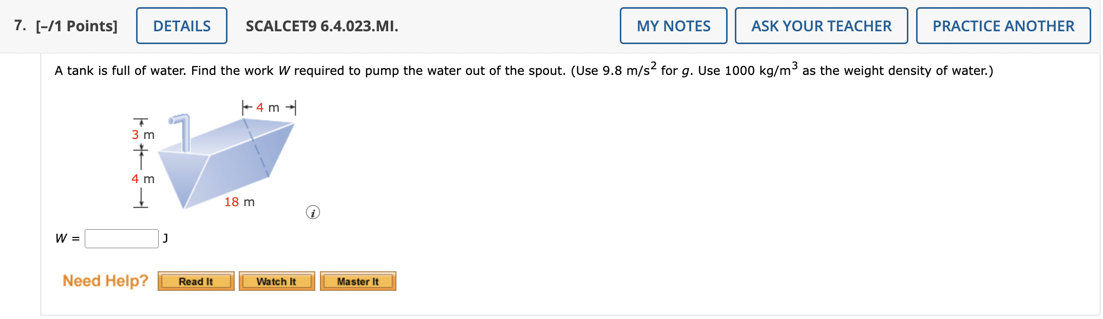 Solved A tank is full of water. Find the work W required to | Chegg.com