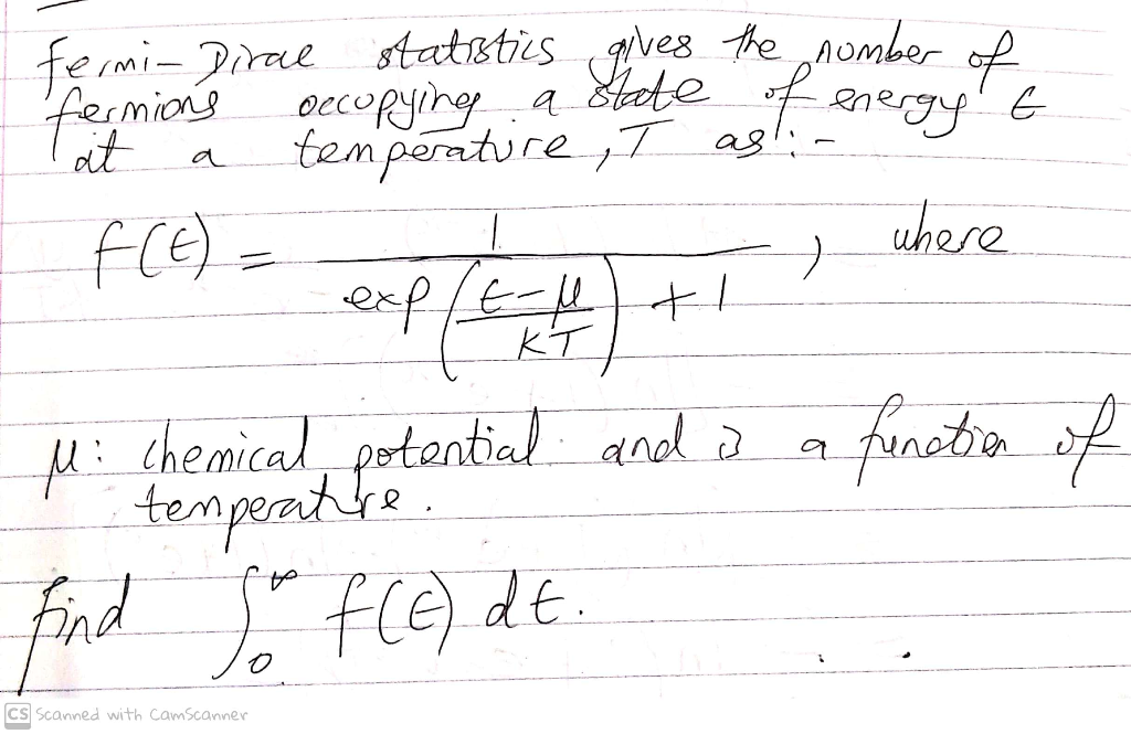 Solved с E Fermi- Piral statstics gres the number of Cermine | Chegg.com