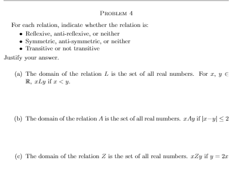 Solved PROBLEM 4 For each relation, indicate whether the | Chegg.com