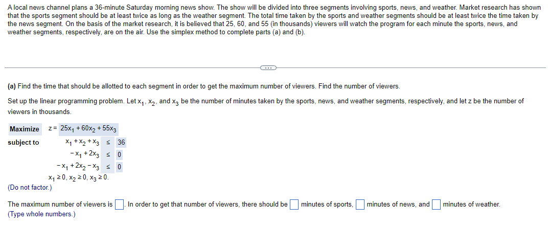 Solved A local news channel plans a 36-minute Saturday | Chegg.com