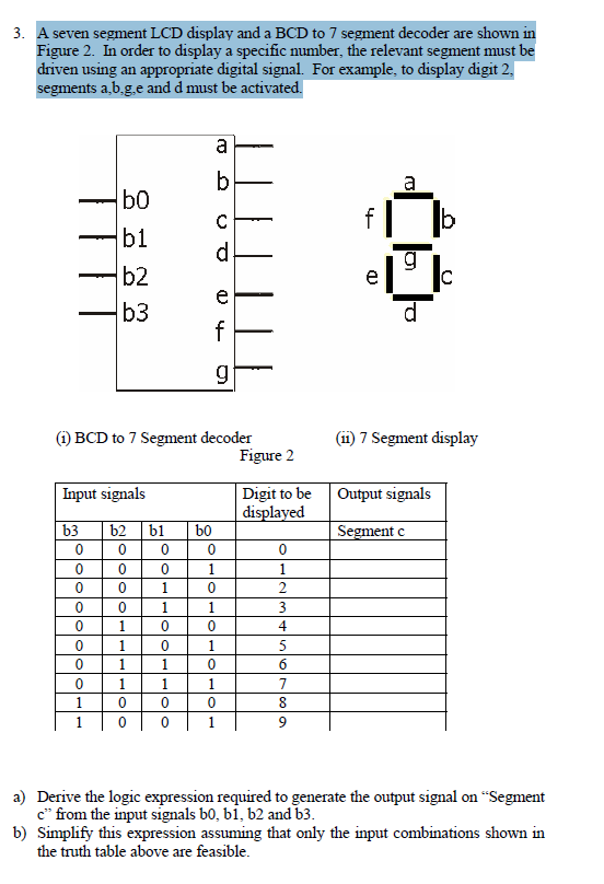 Solved A seven segment LCD display and a BCD to 7 segment | Chegg.com