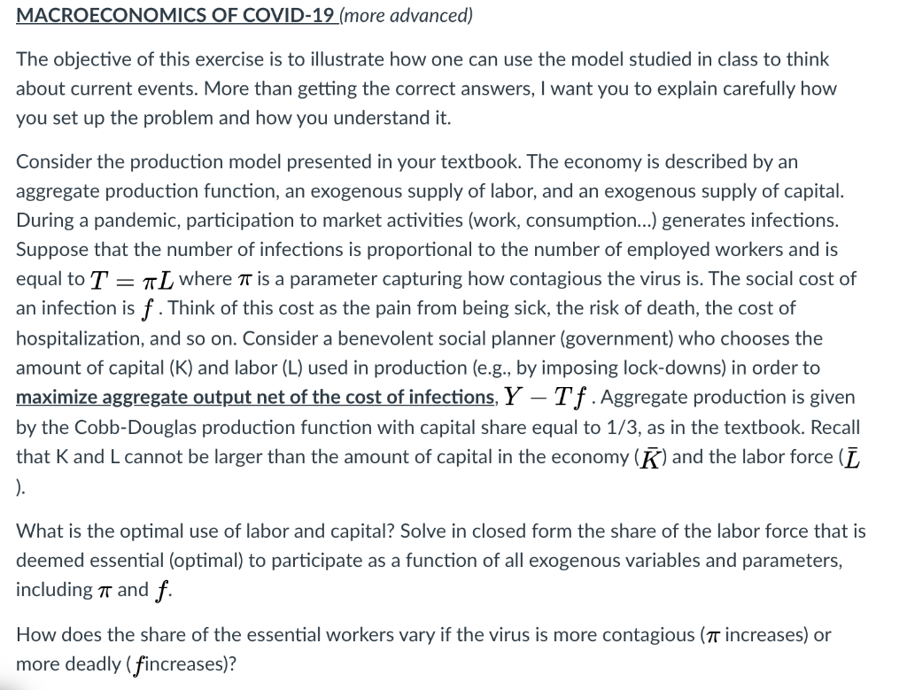 MACROECONOMICS OF COVID-19 (more advanced) The | Chegg.com
