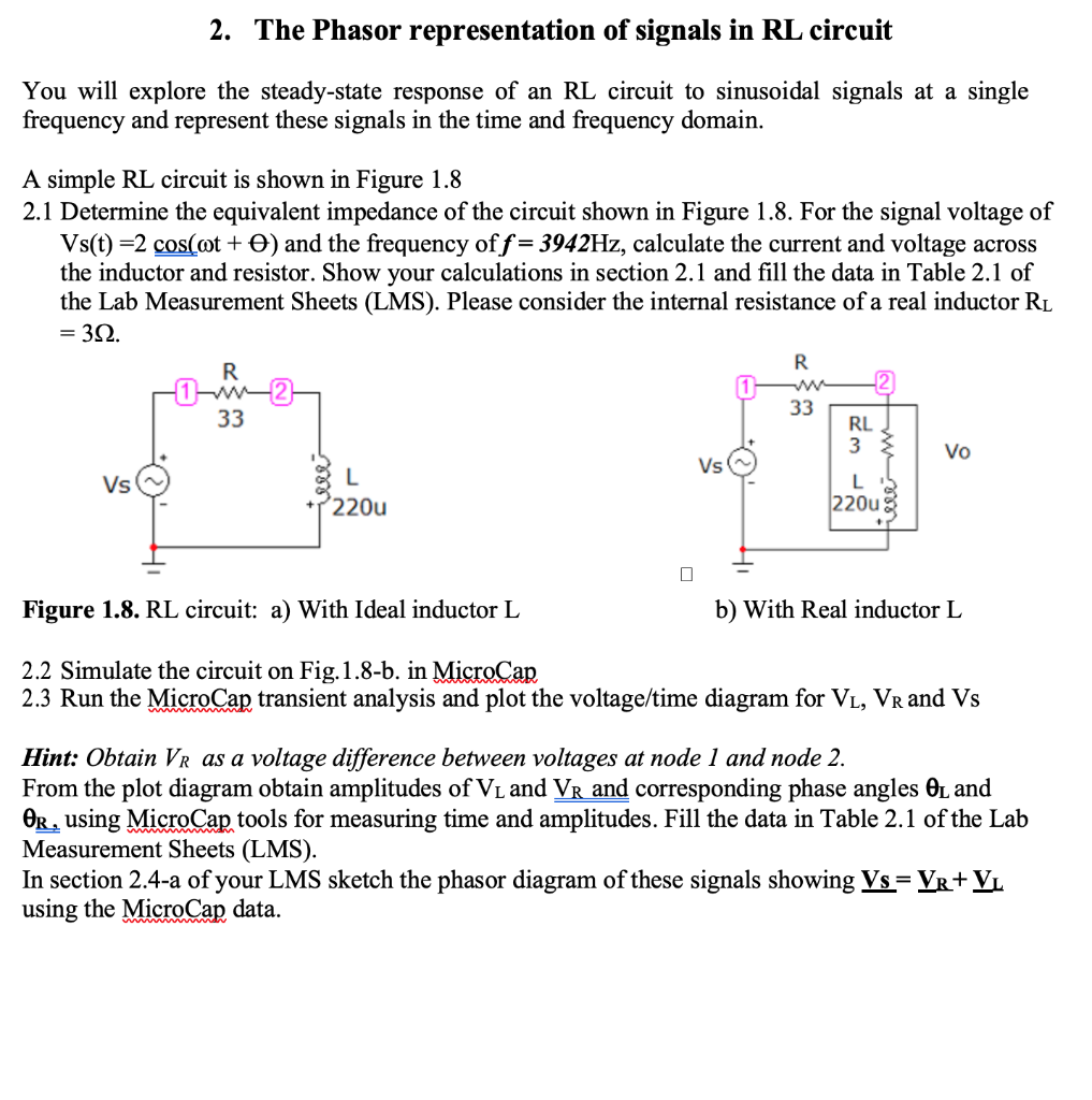 2. The Phasor representation of signals in RL circuit | Chegg.com