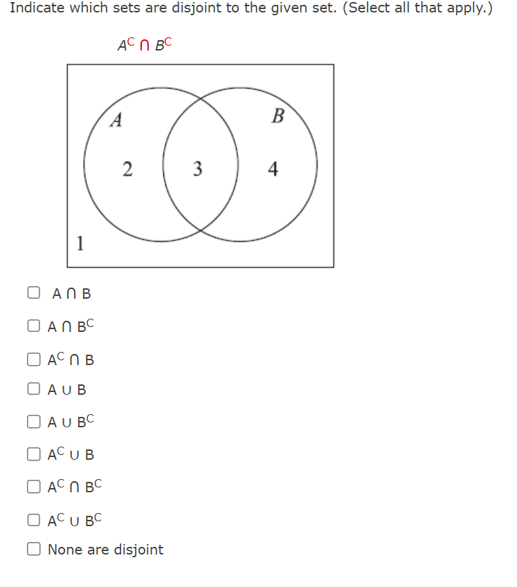 Indicate which sets are disjoint to the given set. | Chegg.com