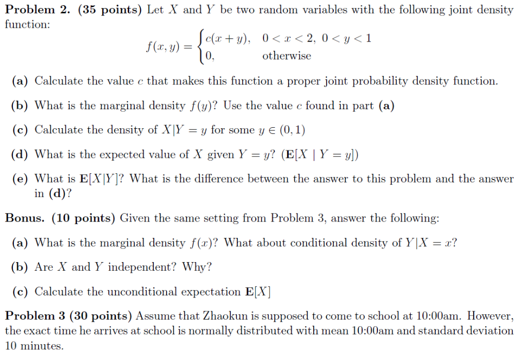 Solved Problem 2. (35 points) Let X and Y be two random | Chegg.com