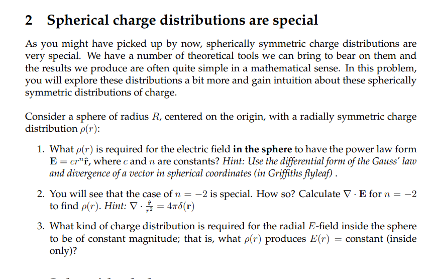 Solved 2 Spherical charge distributions are special As you | Chegg.com