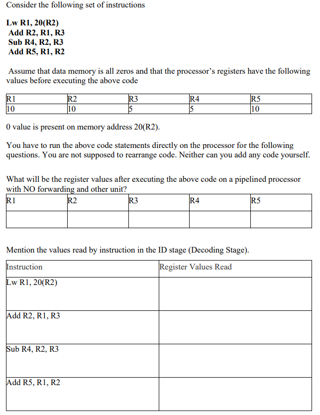 Solved Consider the following set of instructions Lw R1, | Chegg.com