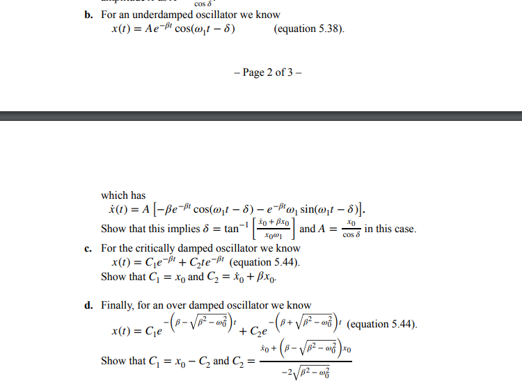 Solved x(t)=Ae−βtcos(ω1t−δ) (equation 5.38). - Page 2 of 3 | Chegg.com