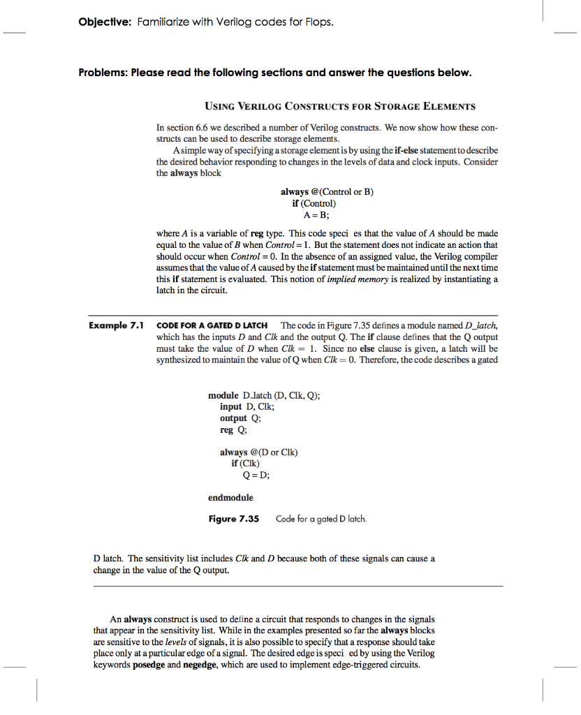 Solved Objective Familiarize With Verilog Codes For Flops