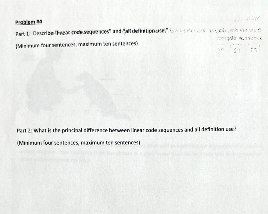 Solved Problem \#4 Part 1: Describe: "linear code, | Chegg.com