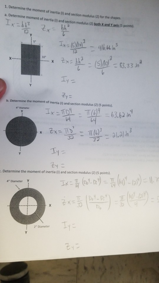 Solved 1. Determine the moment of inertia () and section | Chegg.com