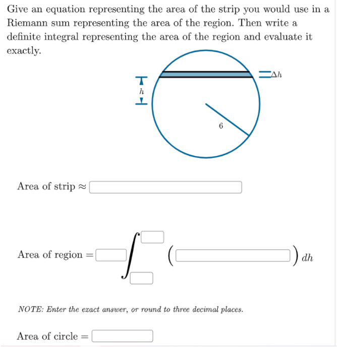 Solved Give an equation representing the area of the strip | Chegg.com