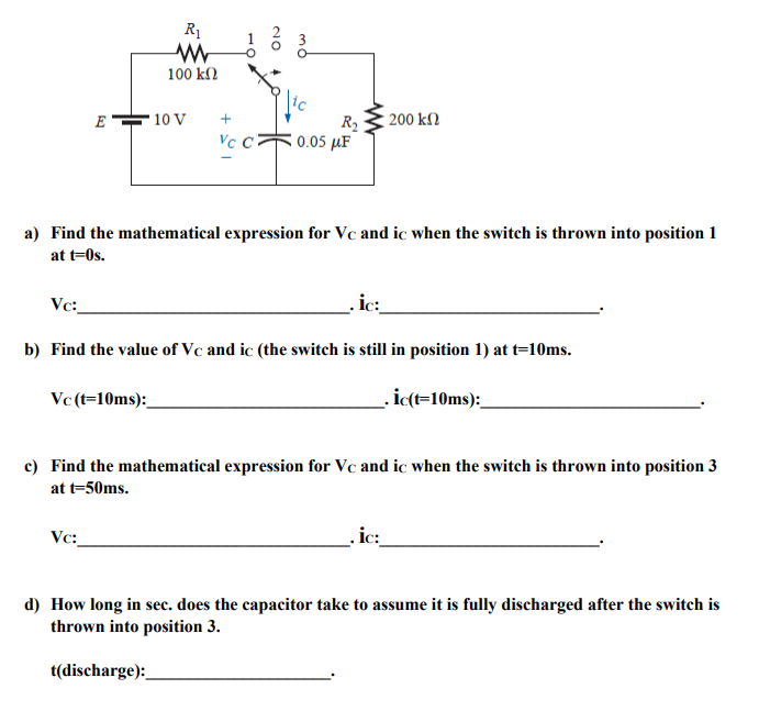 Solved 20 OP ON Ow w 100 kΩ E 10 V 200 k12 Vcc R2 0.05 UF a) | Chegg.com