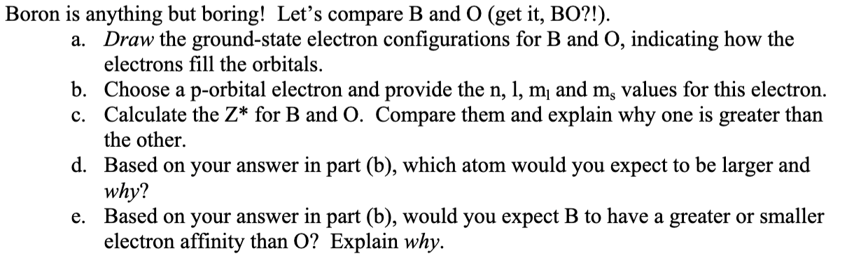 Solved Boron is anything but boring! Let's compare B and O | Chegg.com