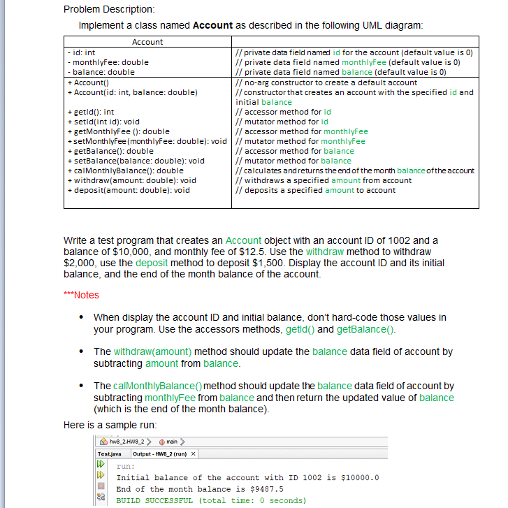 Solved Problem Description: Implement a class named Account | Chegg.com