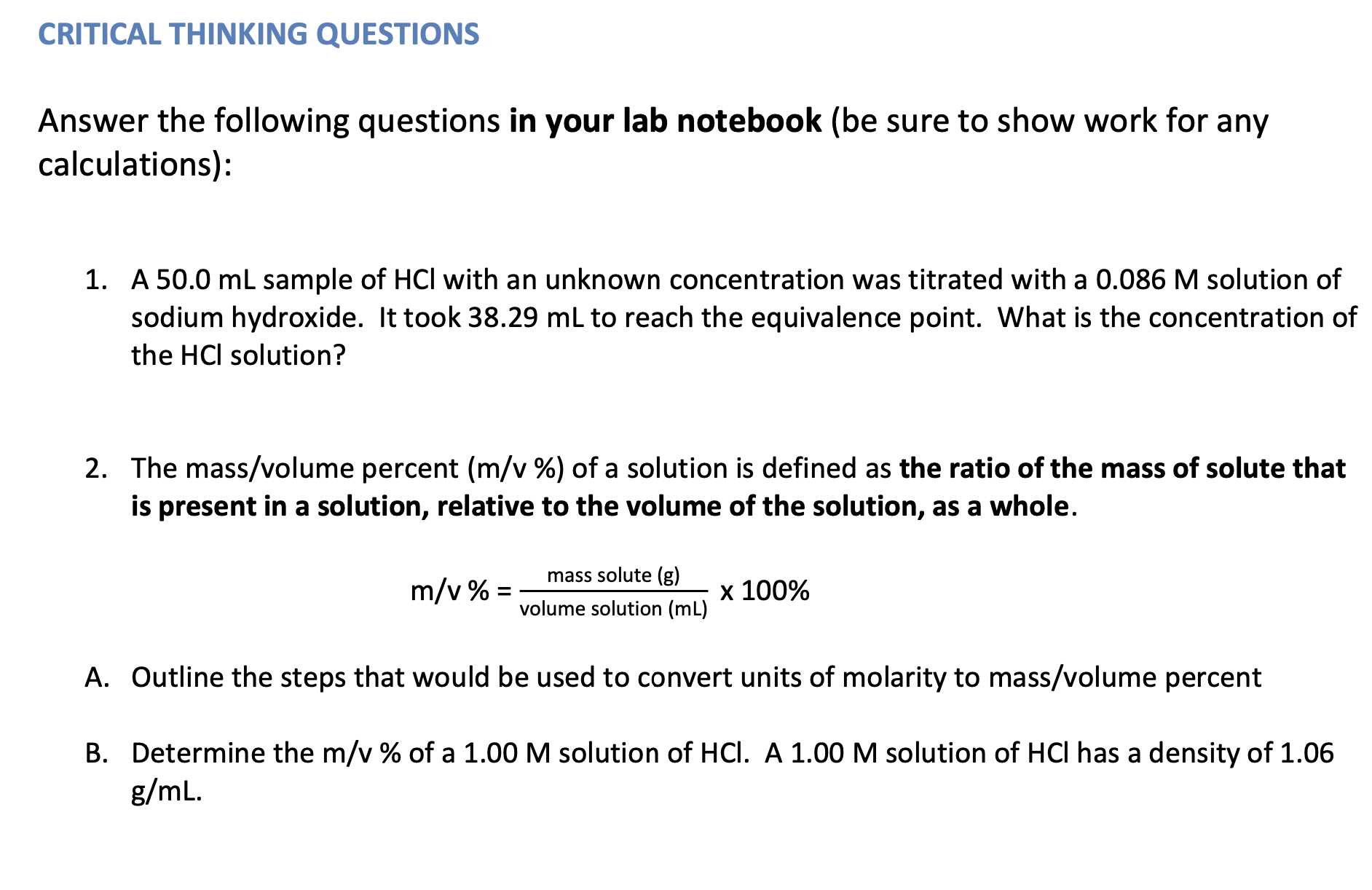 Solved Answer the following questions in your lab notebook | Chegg.com
