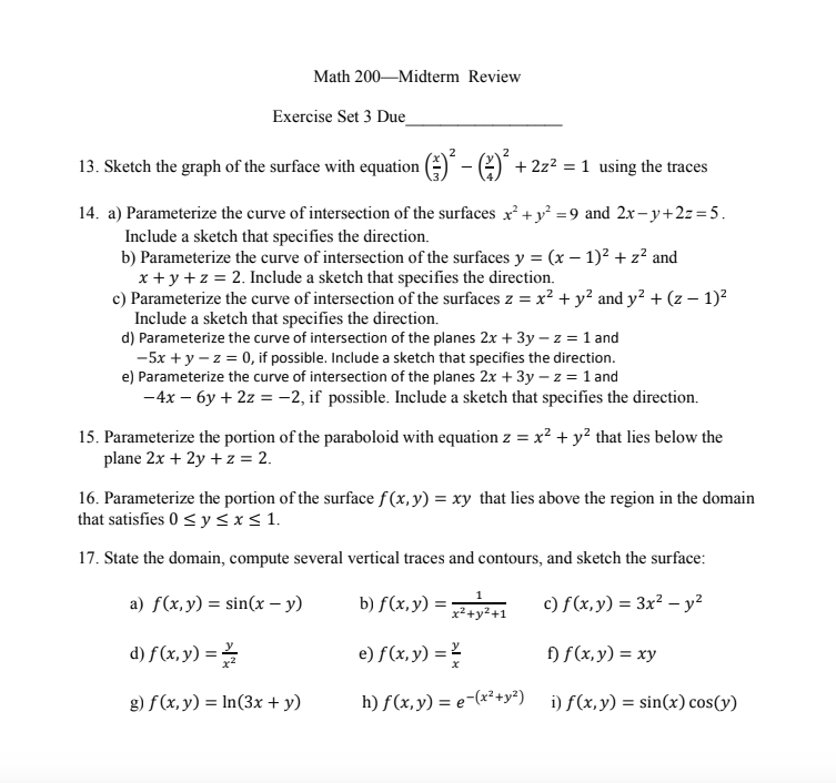 Math 200-Midterm Review Exercise Set 3 Due 13. Sketch | Chegg.com