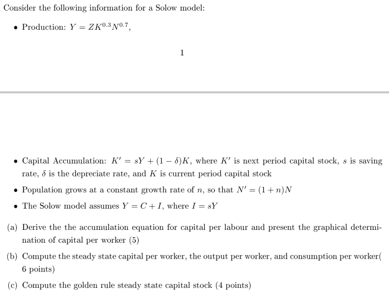 Solved Consider the following information for a Solow model: | Chegg.com
