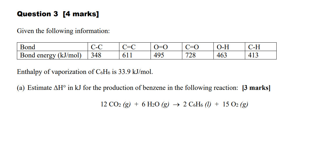 Given the following information: Enthalpy of | Chegg.com